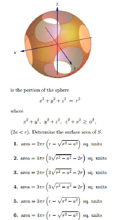 Solved Is the portion of the sphere x^2 + y^2 + z^2 = r^2 | Chegg.com