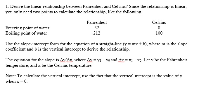 Solved Derive the linear relationship between Fahrenheit and | Chegg.com
