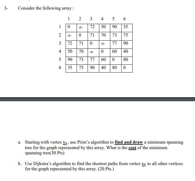 Solved 3- Consider the following array: | | 0 | | 72 | 50 | | Chegg.com