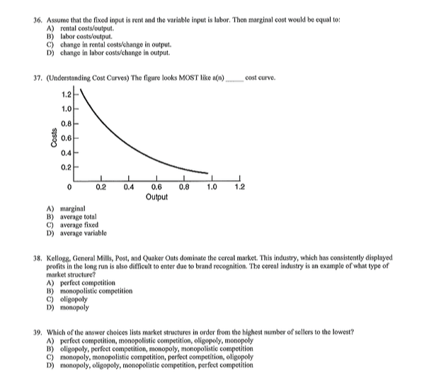 Solved 36. Assume that the fixed input is rent and the | Chegg.com