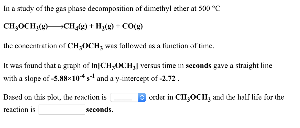 Solved In a study of the gas phase decomposition of dimethyl | Chegg.com