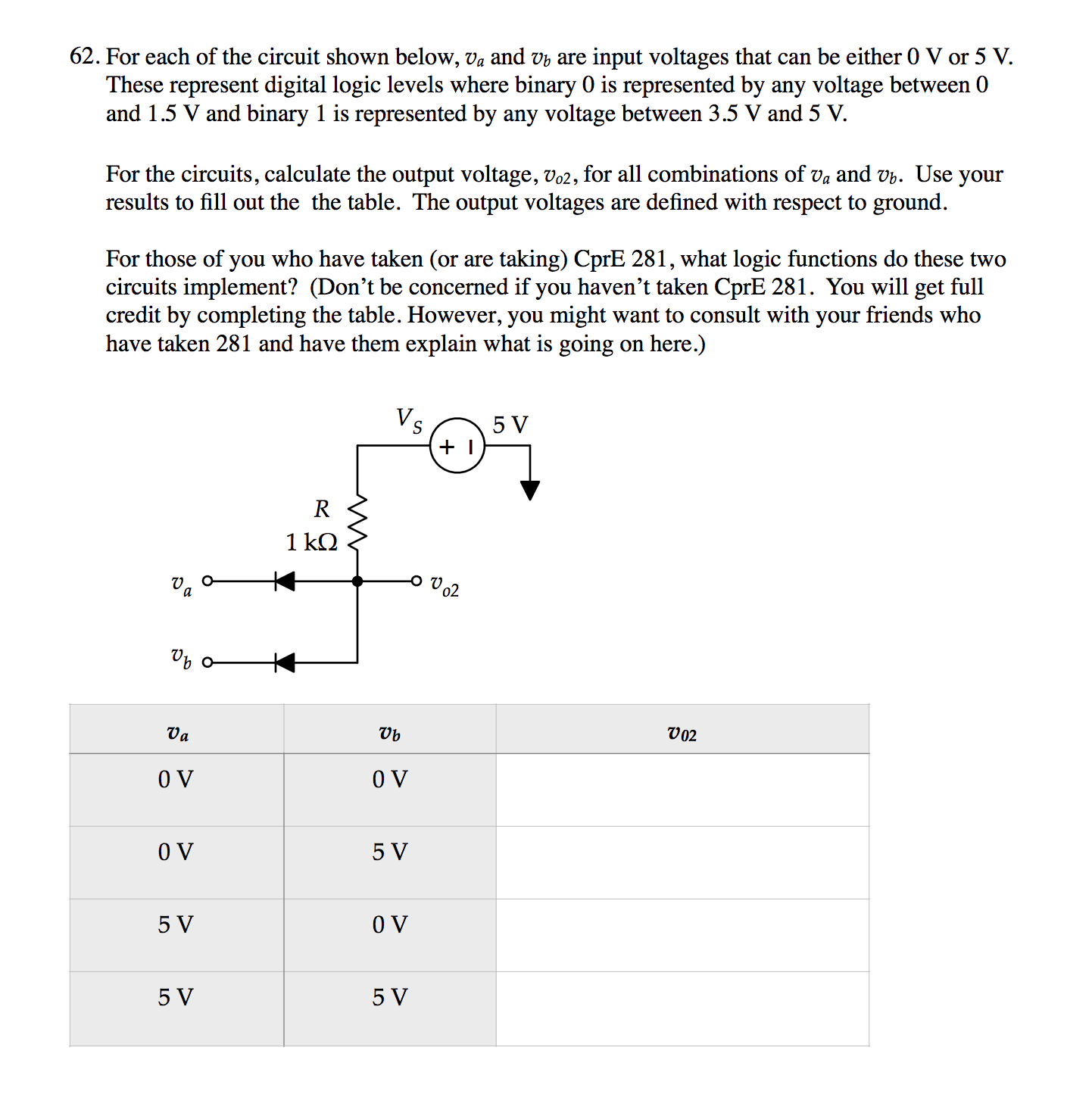 Solved For each of the circuit shown below, v_a and V_b are | Chegg.com