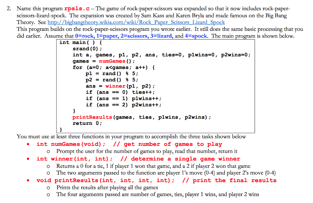 Solved Name this program rpsls. c - The game of | Chegg.com