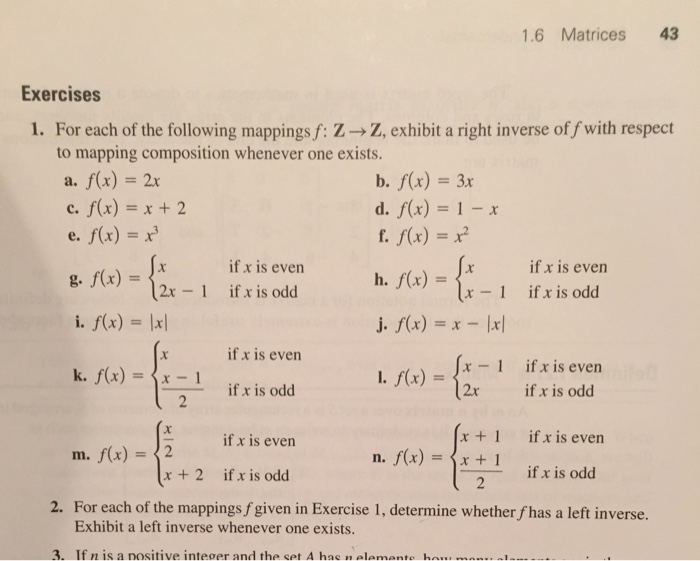 Solved For each of the following mappings f: Z rightarrow Z, | Chegg.com