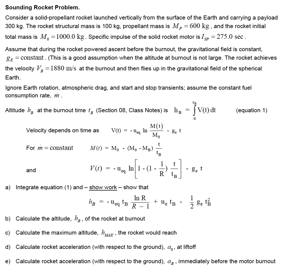 Solved Sounding Rocket Problem Consider a solid-propellant | Chegg.com