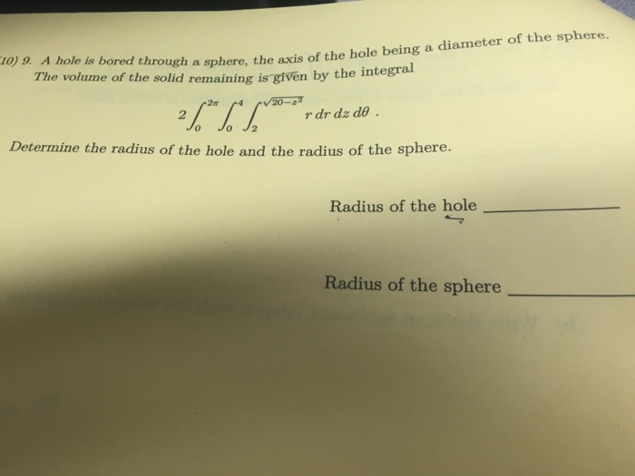 Solved A hole is bored through a sphere, the axis of the | Chegg.com