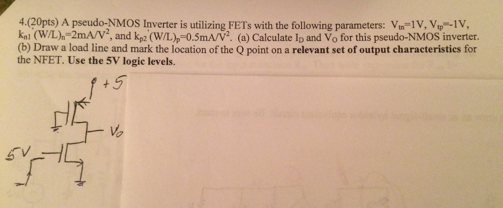 Solved A pseudo-NMOS Inverter is utilizing FETs with the | Chegg.com