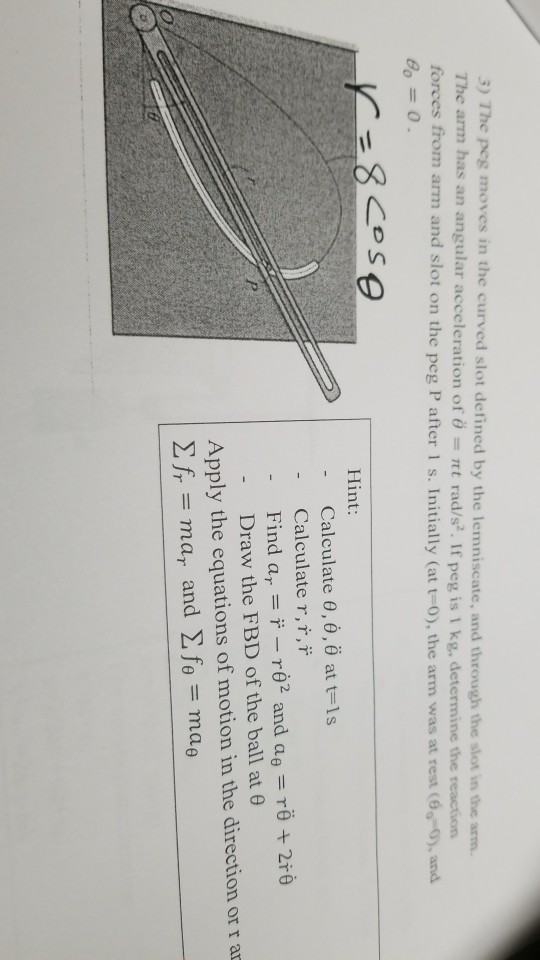 Solved 3) The peg moves in the curved slot defined by the | Chegg.com