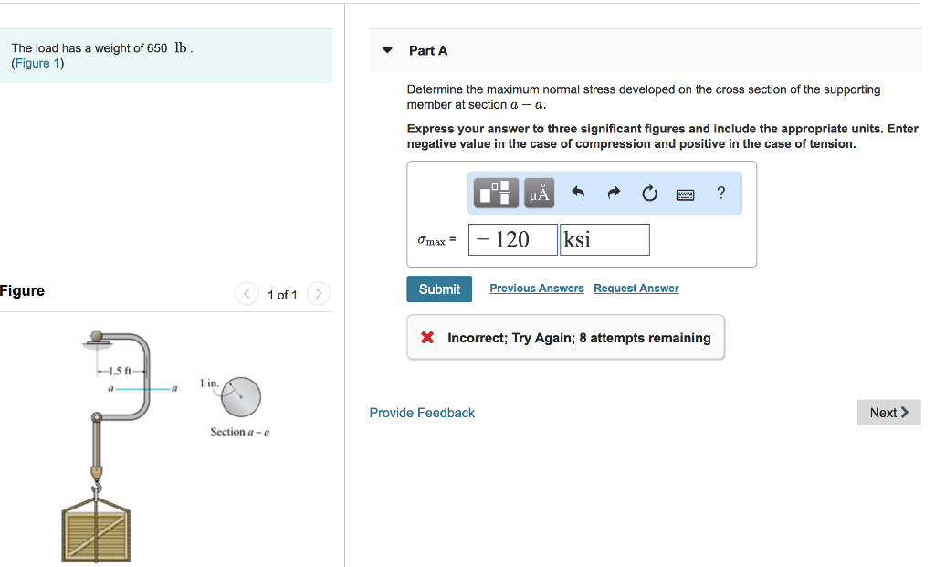 Solved The load has a weight of 650 lb Figure 1) Part A | Chegg.com