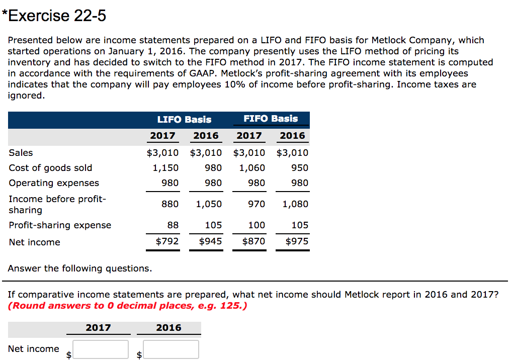Solved *Exercise 22-5 Presented below are income statements | Chegg.com