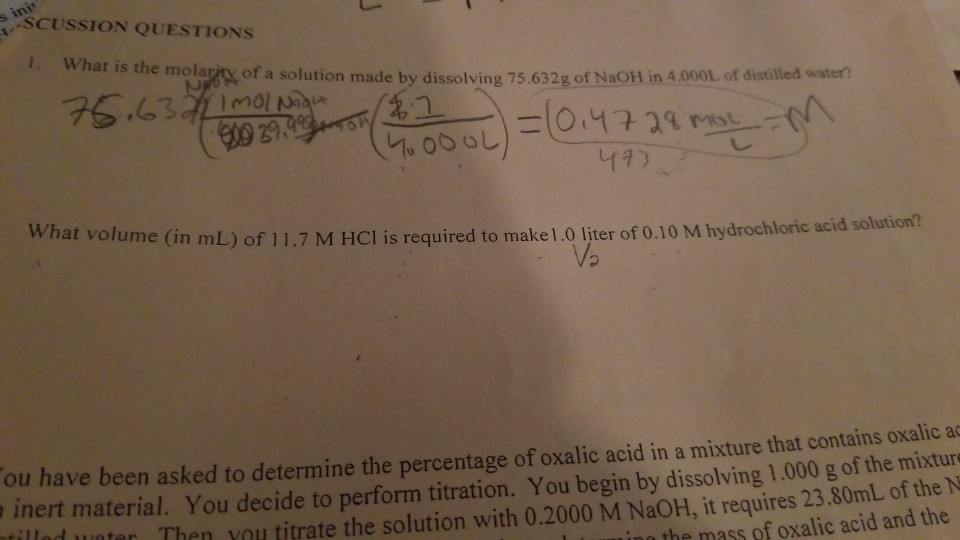 Solved What is the molarity of a solution made by dissolving | Chegg.com