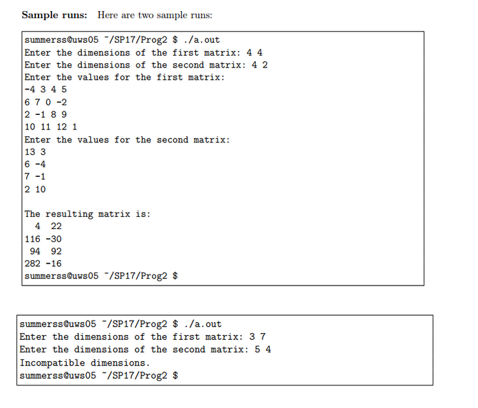 Solved Introduction Write A C Program That Performs Matrix
