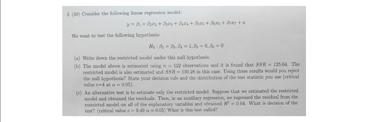 Solved Consider the following linear regression model: y= | Chegg.com