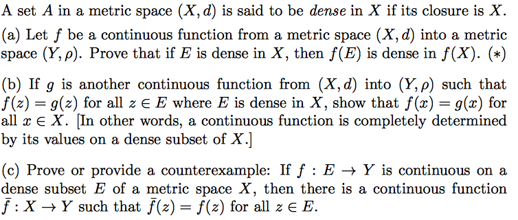 Solved A set A in a metric space (X, d) is said to be dense | Chegg.com