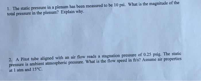 Solved The static pressure in a plenum has been measured to | Chegg.com