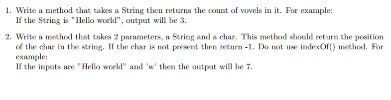 Solved 1. Write a method that takes a String then returns | Chegg.com