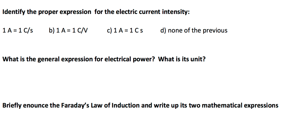Solved Identify the proper expression for the electric | Chegg.com