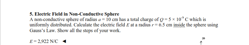 Solved 5. Electric Field in Non-Conductive Sphere A | Chegg.com