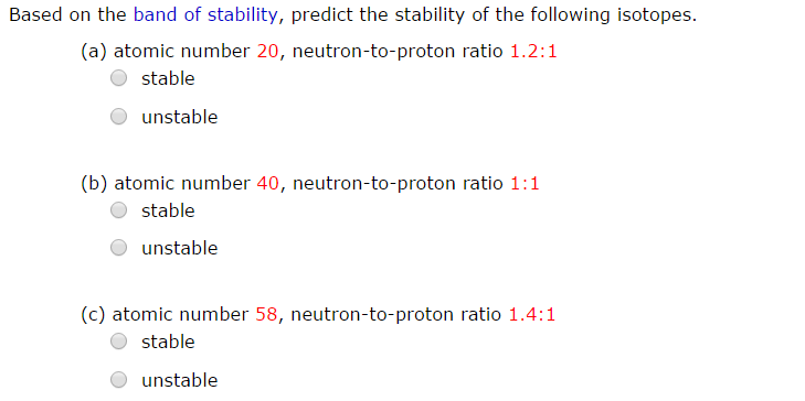 Solved Based on the band of stability, predict the stability | Chegg.com