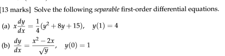 Solved Solve the following separable first-order | Chegg.com