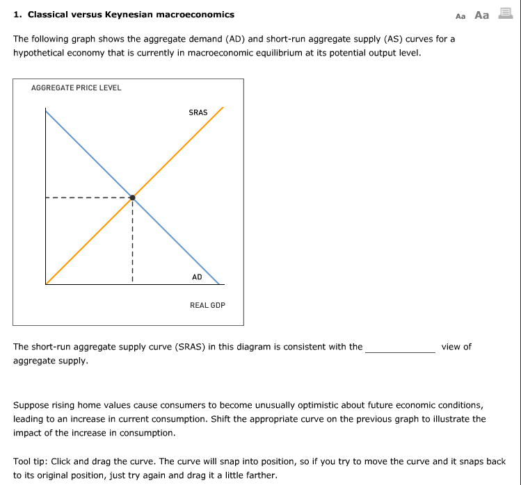Solved 1. Classical versus Keynesian macroeconomics Aa Aa | Chegg.com