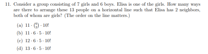 Solved 11. Consider a group consisting of 7 girls and 6 | Chegg.com