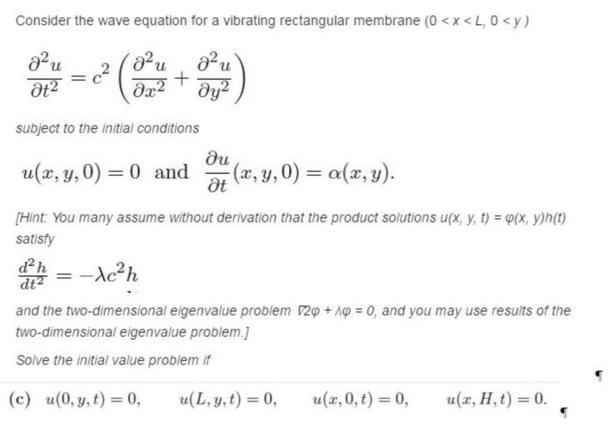 Consider the wave equation for a vibrating | Chegg.com