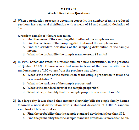 Solved MATH 202 Week 3 Recitation Questions 1) When a | Chegg.com
