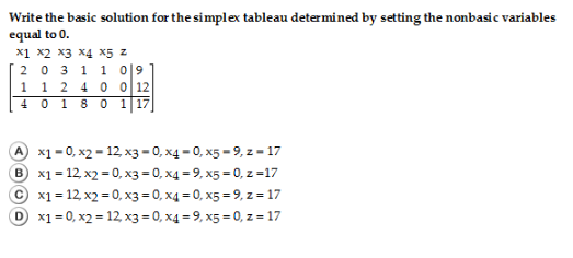 Solved Write The Basic Solution For The Simplex Tableau