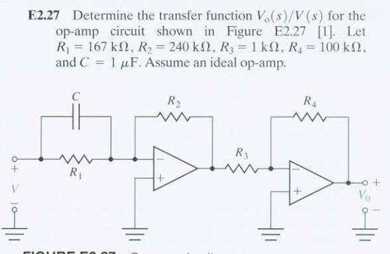 Solved Determine the transfer function V_0 (s)/V(s) for the | Chegg.com