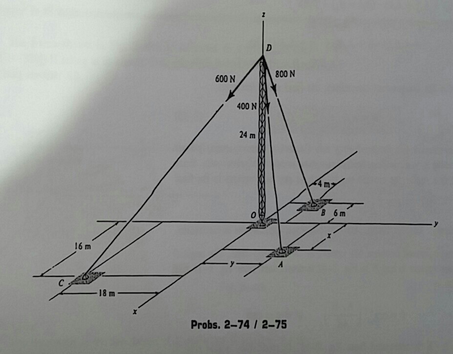 Solved 2-74· The tower is held in place by three cables. If | Chegg.com