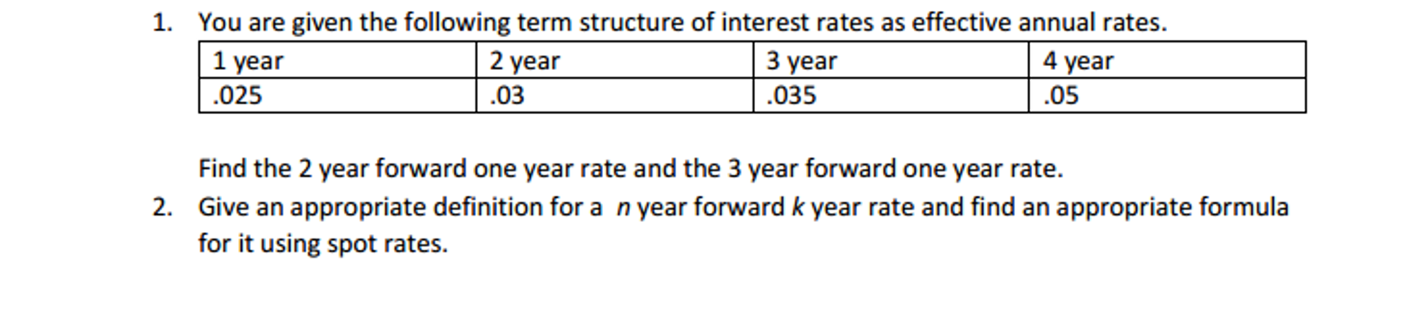 Solved You are given the following term structure of | Chegg.com