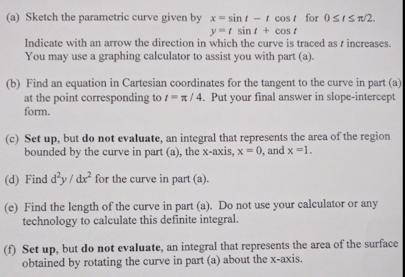 Solved (a) Sketch the parametric curve given by x = sin 1-1 | Chegg.com