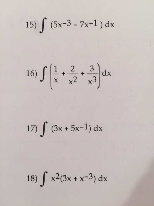 Solved Find the integral integral (5x^-3 - 7x^-1)dx | Chegg.com