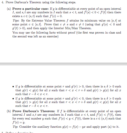 Solved 4. Prove Darboux's Theorem using the following steps. | Chegg.com