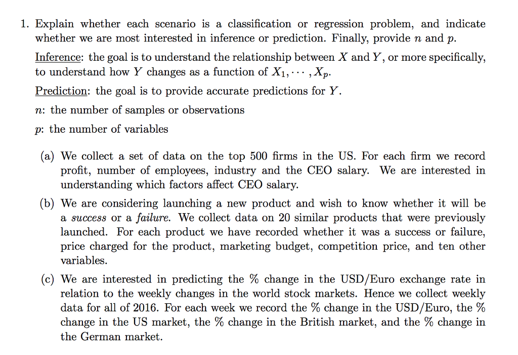 1. Explain whether each scenario is a classification | Chegg.com