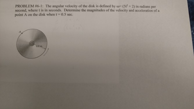 Solved PROBLEM #6-1 : The angular velocity of the disk is | Chegg.com