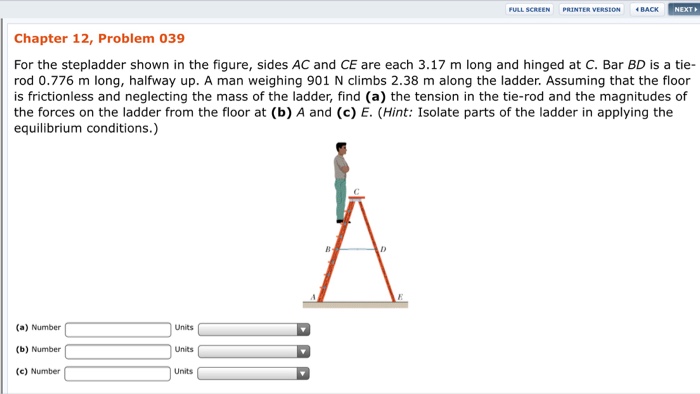 Solved For the stepladder shown in the figure, sides AC and | Chegg.com