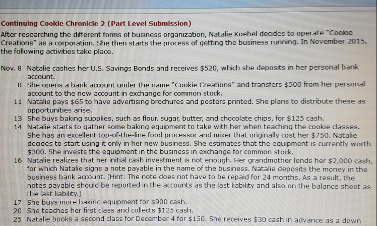 Continuing Cookie Chronicle 2 (Part Level Submission) | Chegg.com