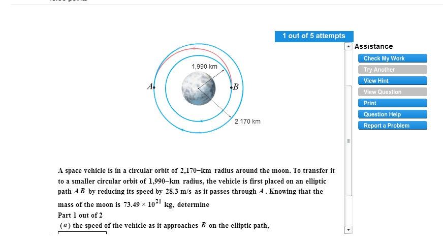 Solved A space vehicle is in a circular orbit of 2,170 km | Chegg.com