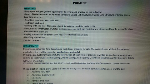 Solved OBJECTIVES: The project will give you the | Chegg.com