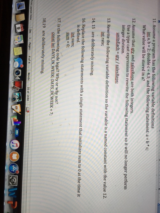 Solved Assume a program has the following variable | Chegg.com