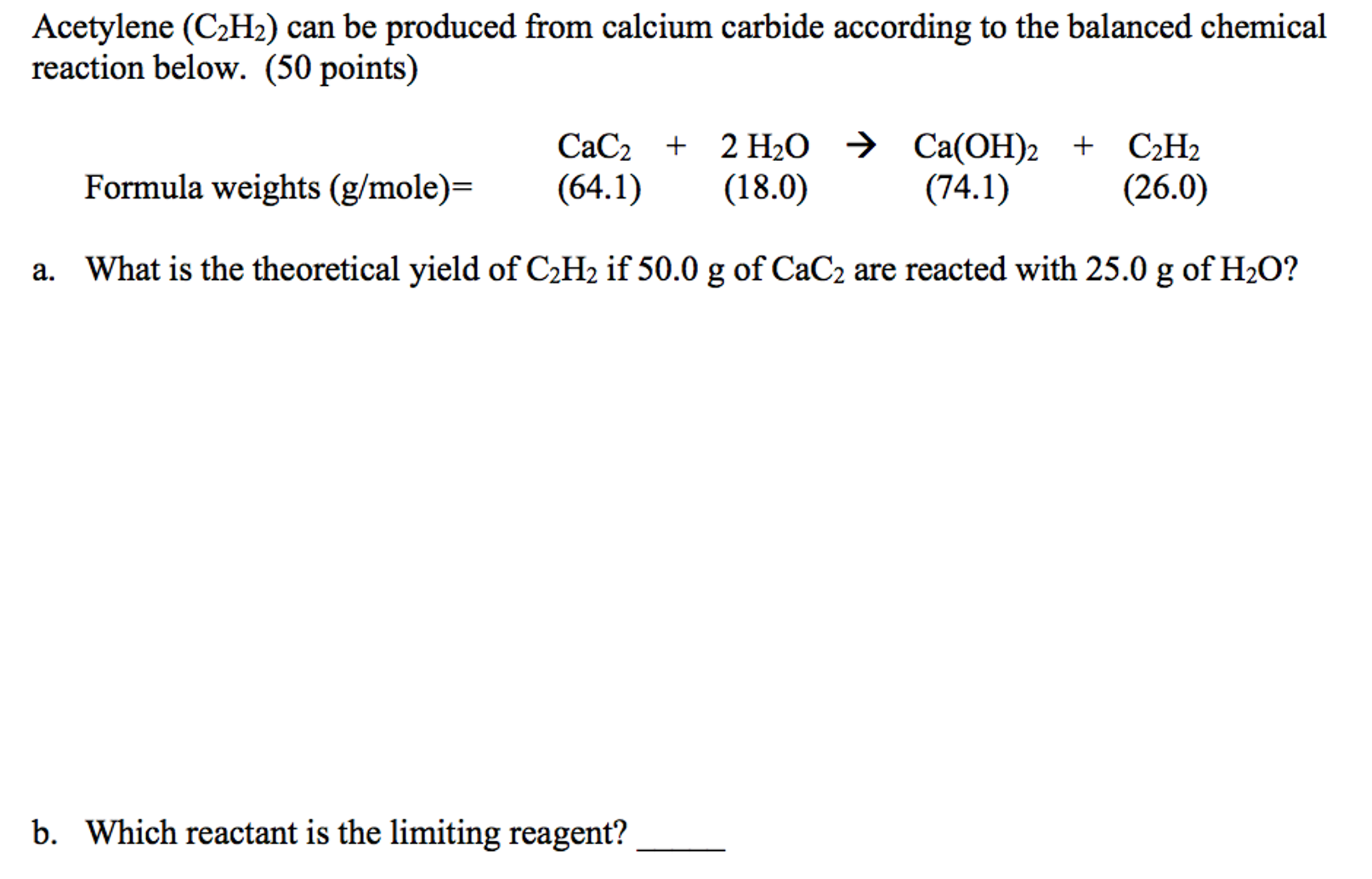 Solved Acetylene (C_2H_2) can be produced from calcium | Chegg.com