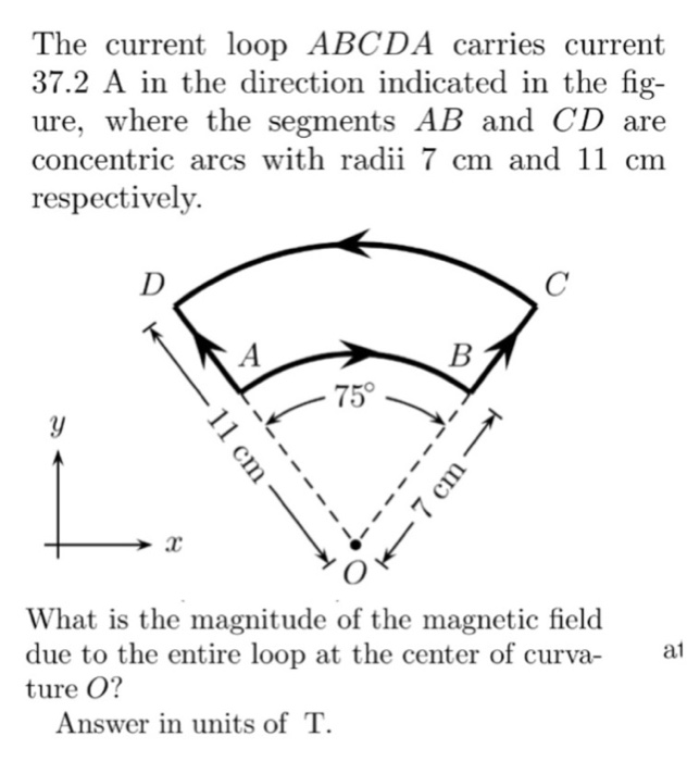 Solved The current loop ABCDA carries current 37.2 A in the | Chegg.com