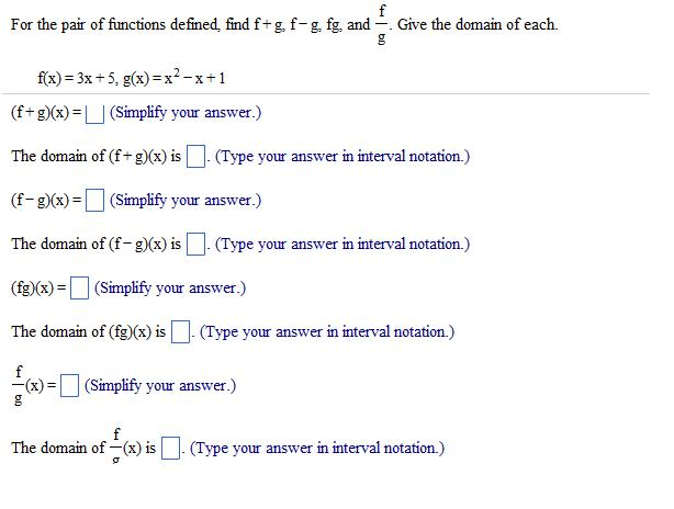 Solved For the pair of functions defined, find f + g, f - g, | Chegg.com