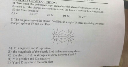 Solved ULTIPLECHOICE QUESTIONS ) Two small charged objects | Chegg.com