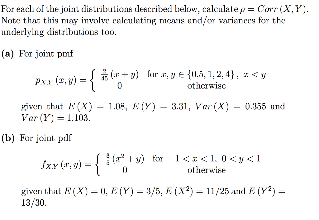 Solved For each of the joint distributions described below, | Chegg.com