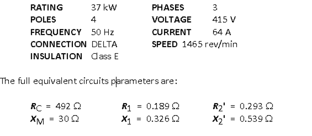 Solved A high torque cage induction motor has the following | Chegg.com