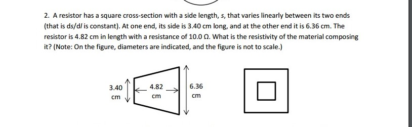 Solved A resistor has a square cross-section with a side | Chegg.com