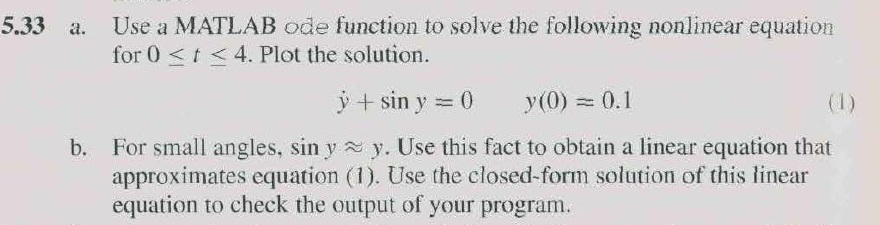 533 A Use A Matlab Ode Function To Solve The 9829